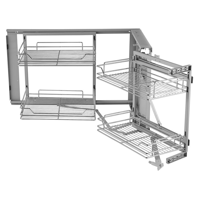 Prep & Savour 2 Tier 4 Shelf Blind Corner Pull Out Organizer Chrome Kitchen Cabinet Basket ...